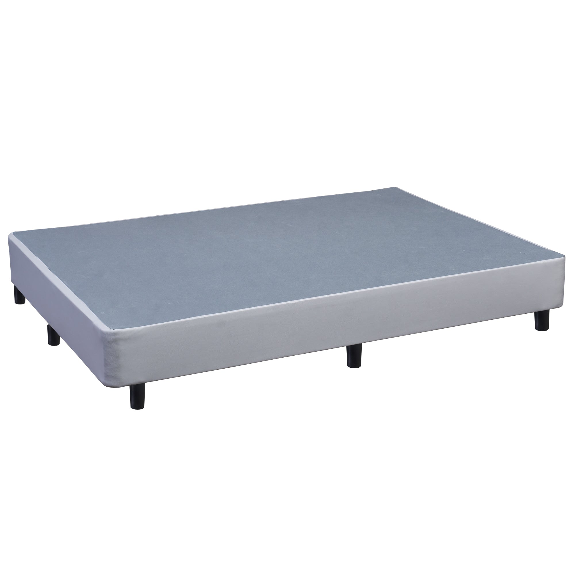 Platform Bed With Plastic Leg, Light Grey Leather